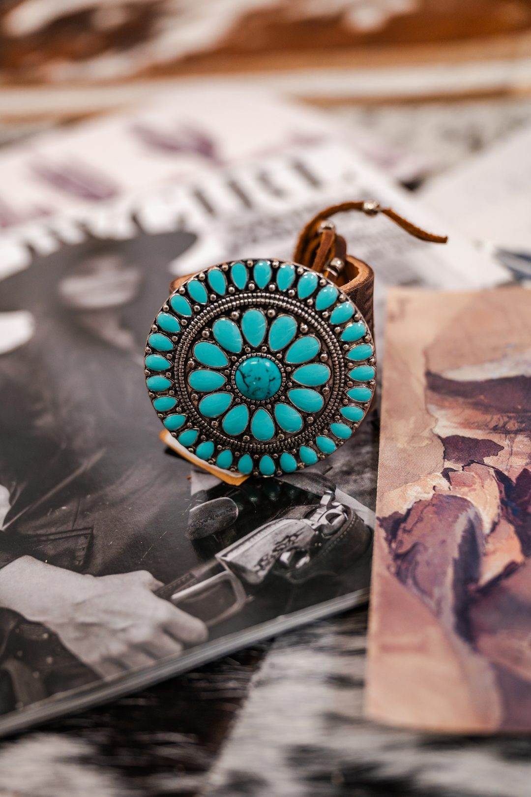 Texas Turquoise Concho Leather Cuff – Cowgirl Society & Co
